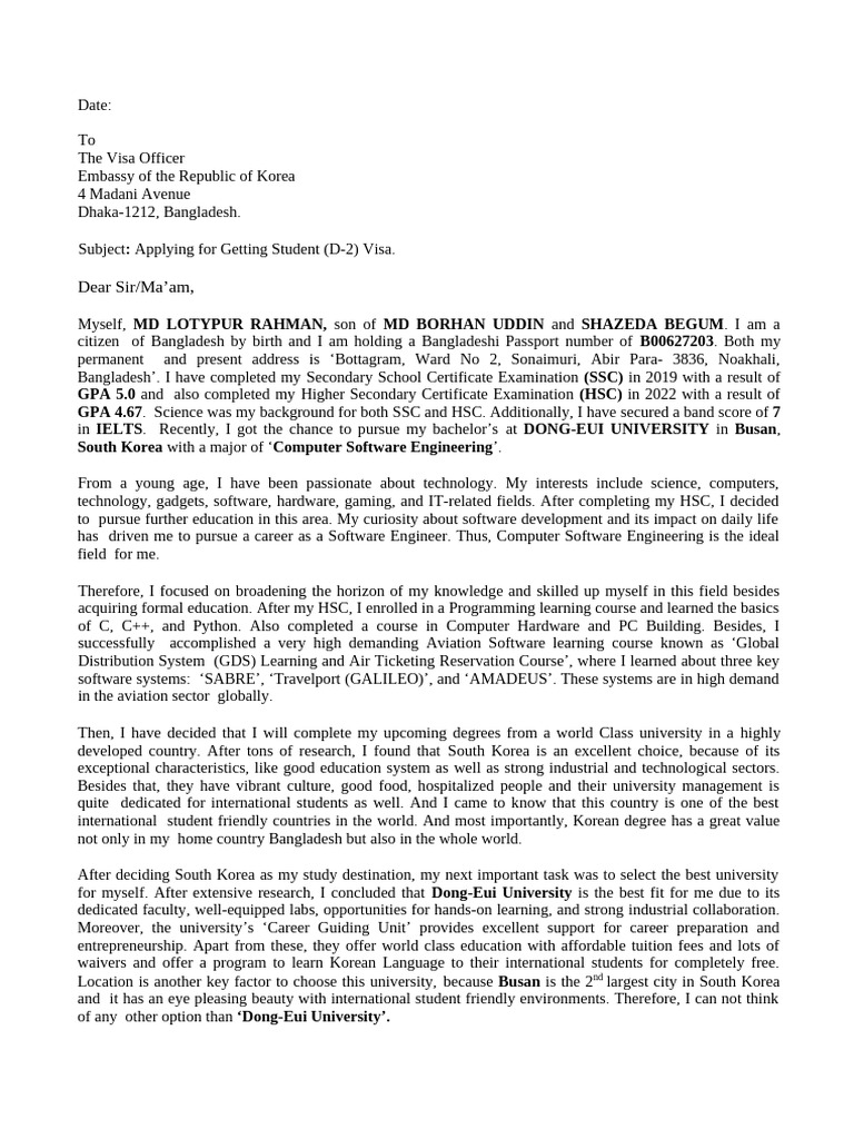 Cover Letter Md Lotypur Rahman | PDF