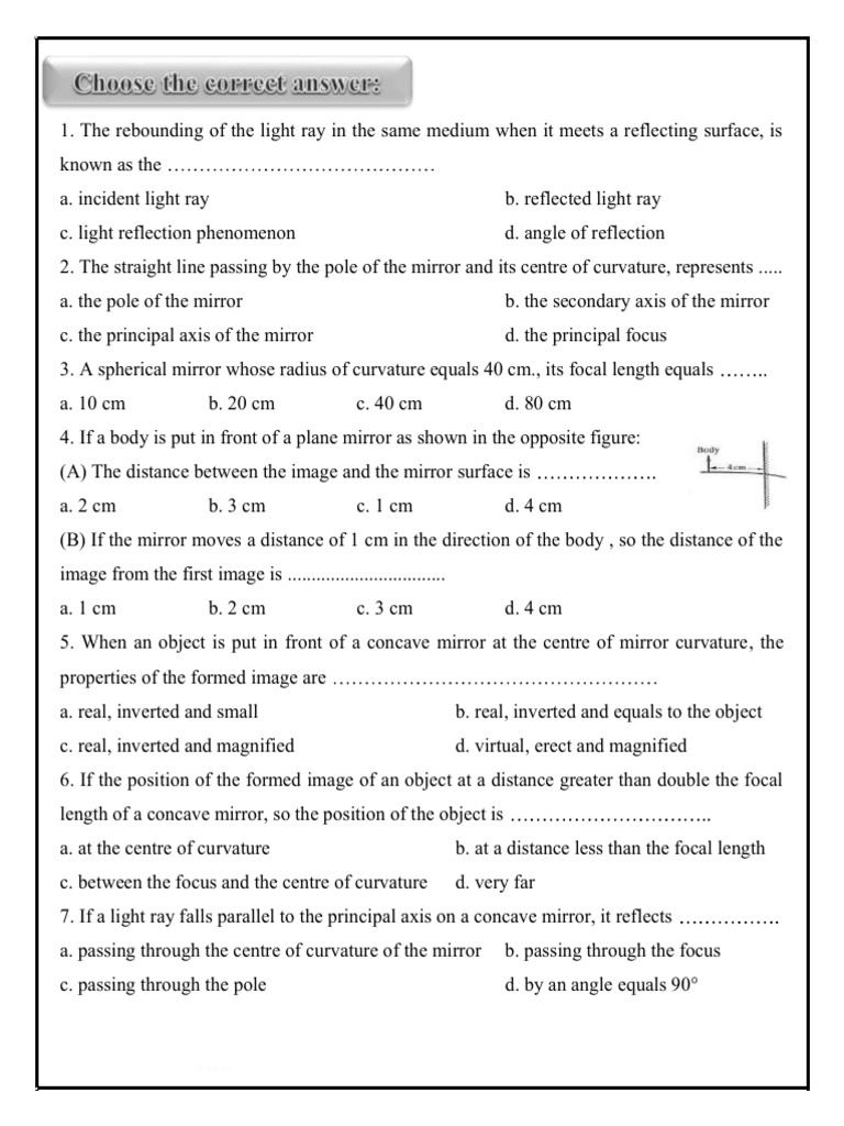 Light Reflection and Lens Properties Quiz | PDF | Mirror | Optics