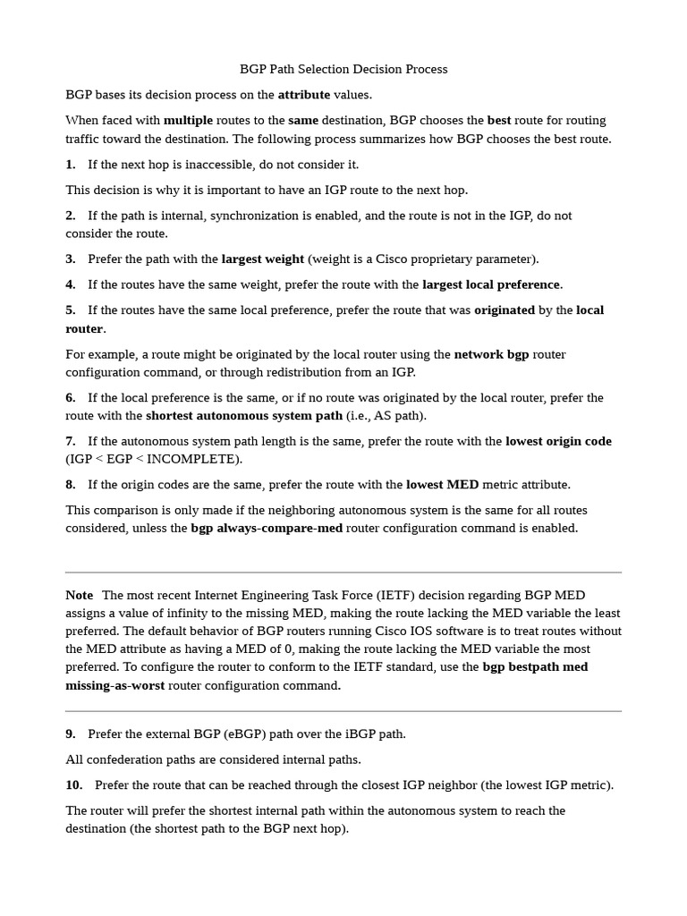 Doc Bgp Decision | PDF | Router (Computing) | Routing