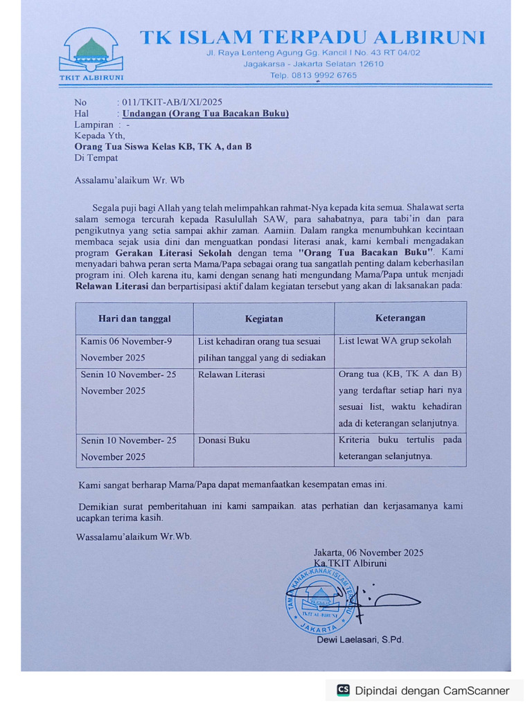Surat Undangan Relawan Literasi | PDF