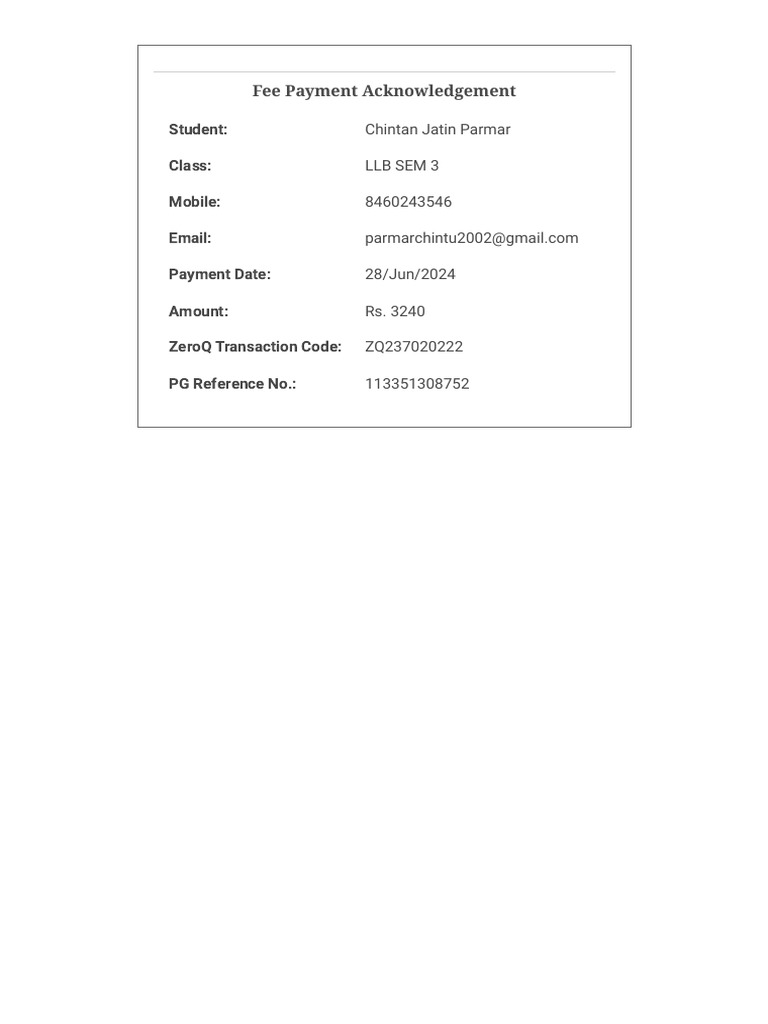 Fee Payment Acknowledgement | PDF