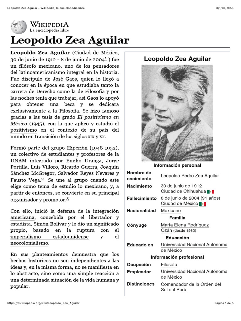 Leopoldo Zea Aguilar - Wikipedia, La Enciclopedia Libre | PDF ...