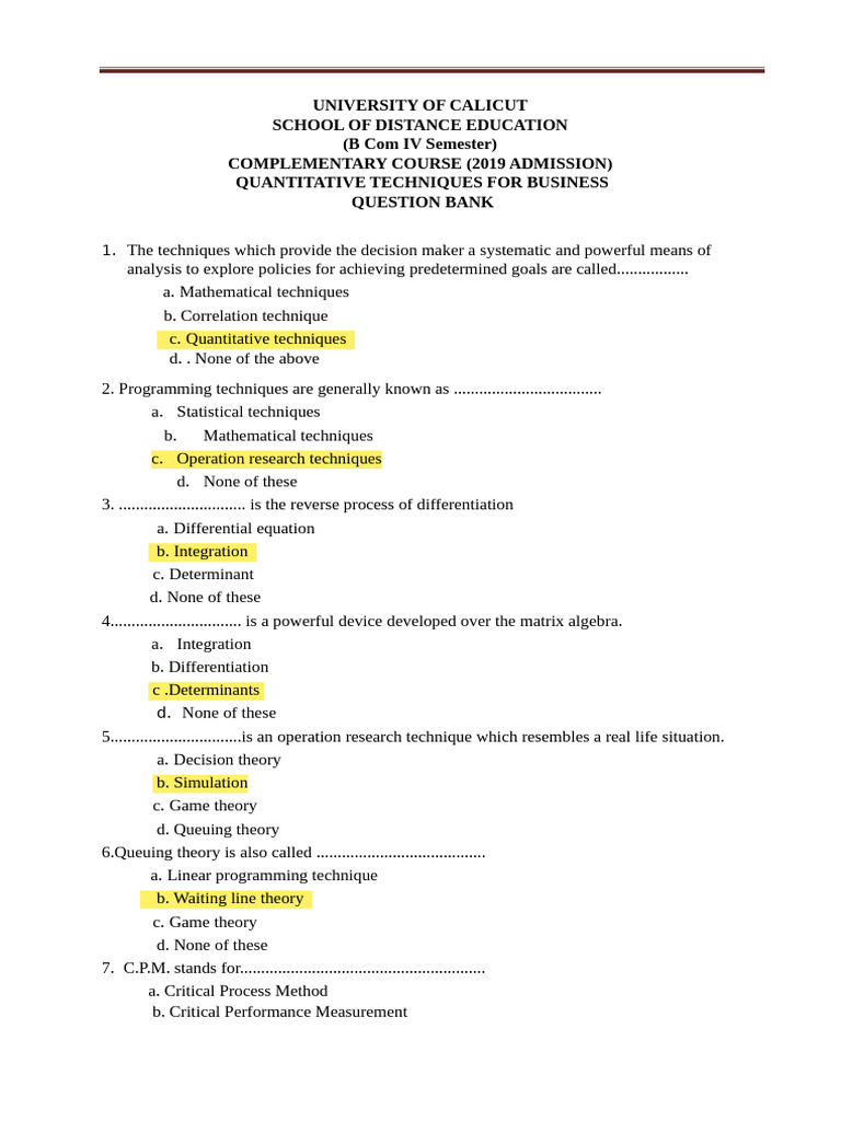 qt_new_mcq[1] marked | PDF | Probability Distribution | Regression Analysis