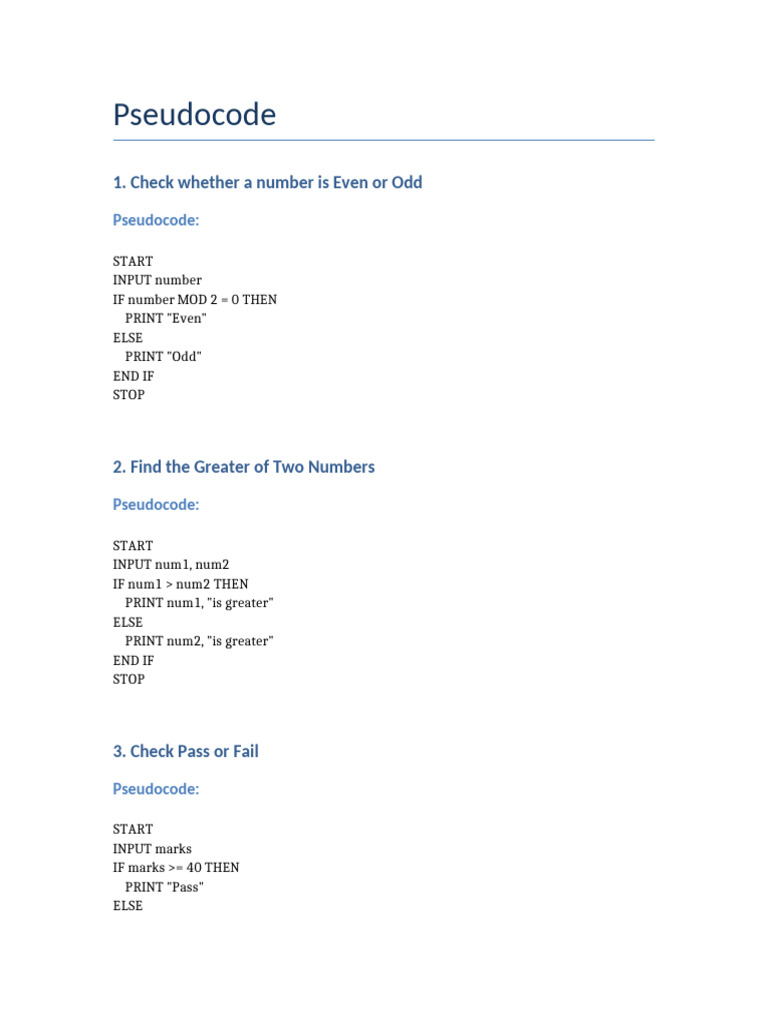 Pseudocode Examples for Basic Logic | PDF