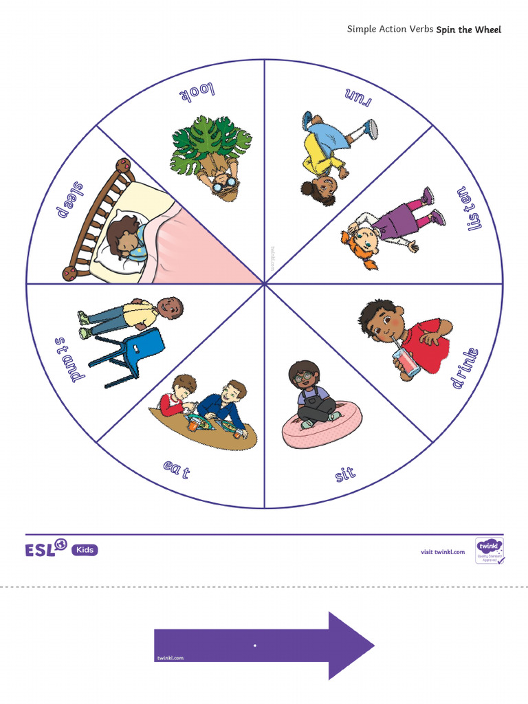 Simple Action Verbs Spin The Wheel Kids A1 | PDF