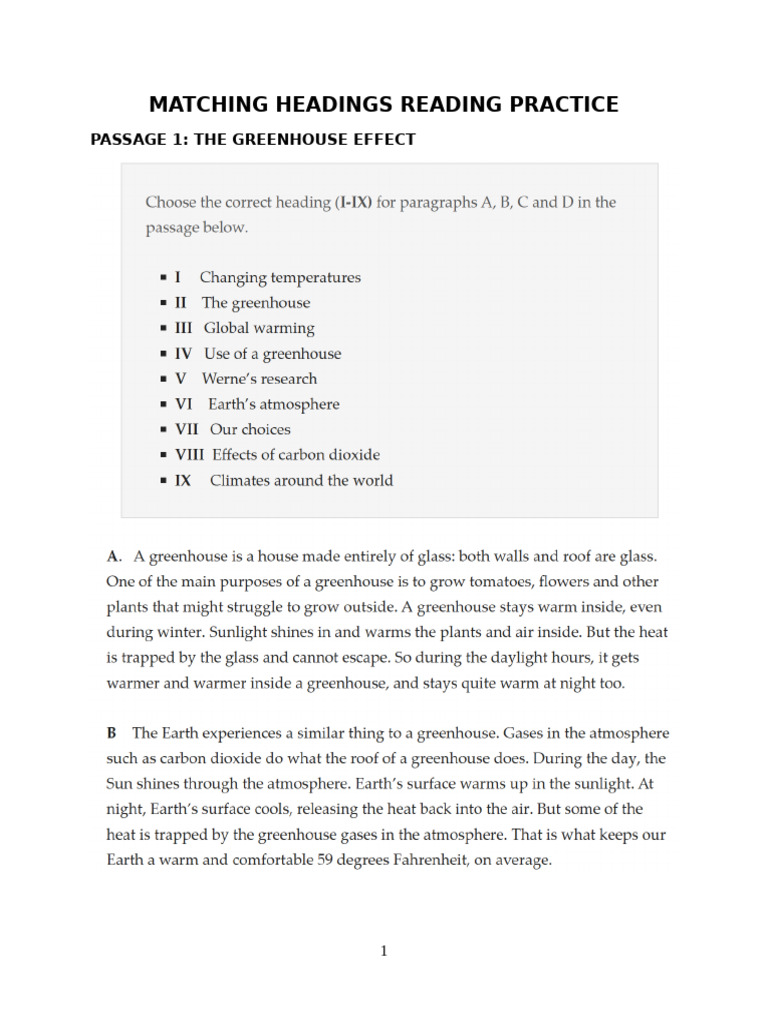 Matching Headings Liz Practice | PDF