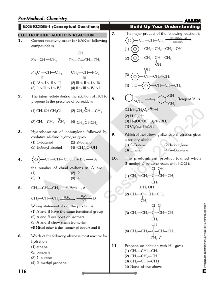 Electrophilic Addition Reaction Exercises | PDF | Chemical Reactions ...