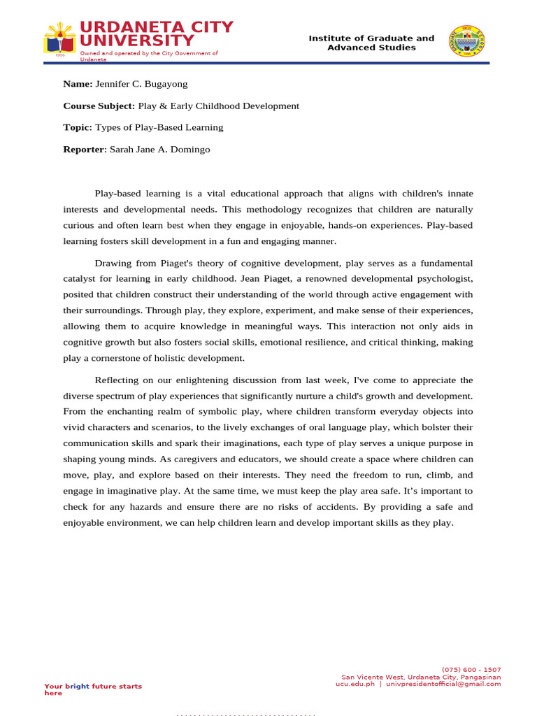 Written Report_ Types of Play | PDF | Developmental Psychology | Experience