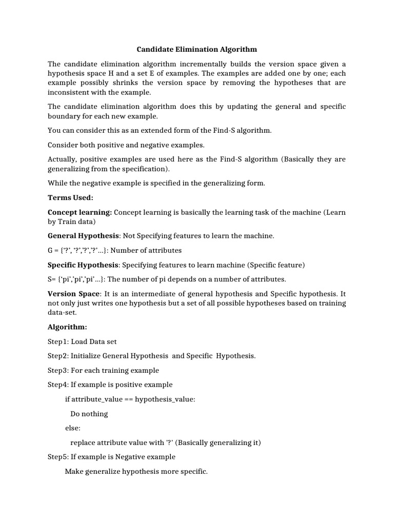 Candidate Elimination Algorithm (2) | PDF | Hypothesis | Learning