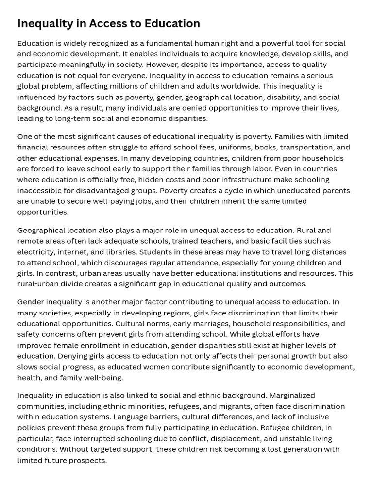 Inequality in Access to Education | PDF | Economic Inequality ...