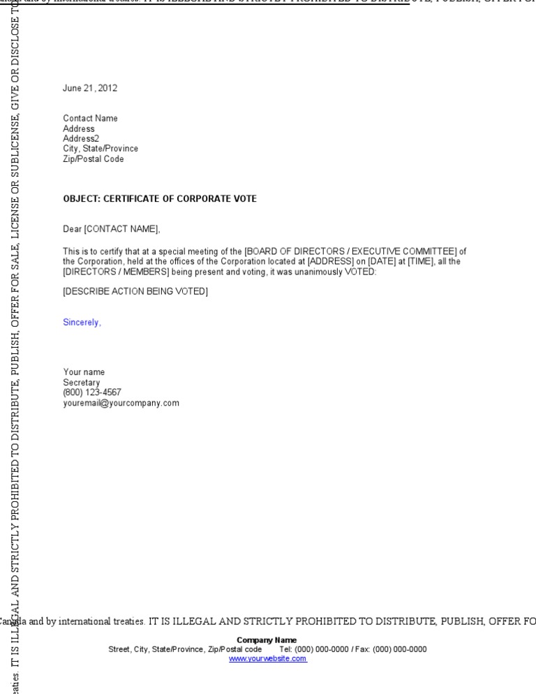 Certificate of Corporate Vote | PDF