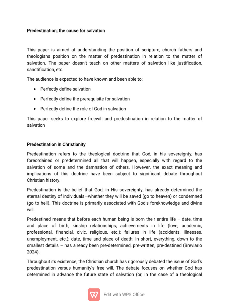 Predestination and Salvation | PDF | Predestination | Free Will
