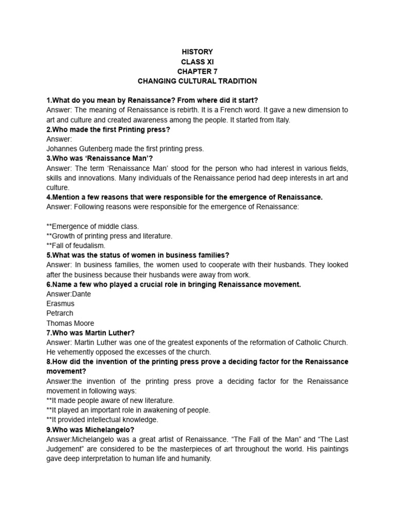 HISTORY Chapter 7 Class Xi | PDF | Renaissance | Humanism