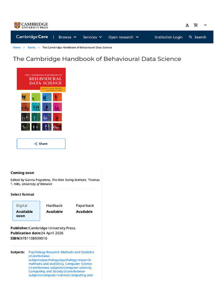 The Cambridge Handbook of Behavioural Data Science | PDF | Artificial ...