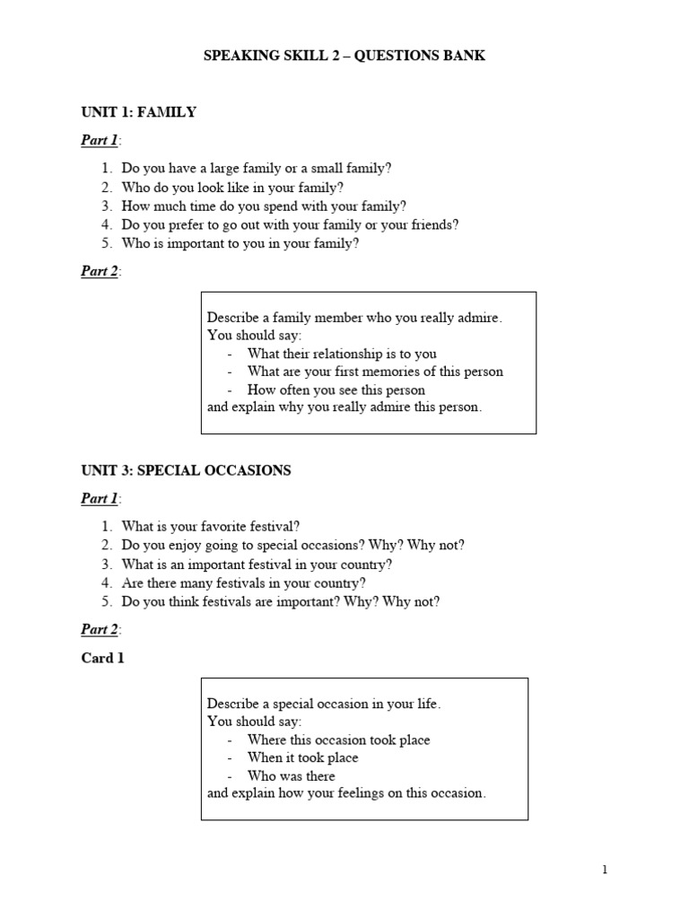 Questions Bank Speaking Skill 2 | PDF