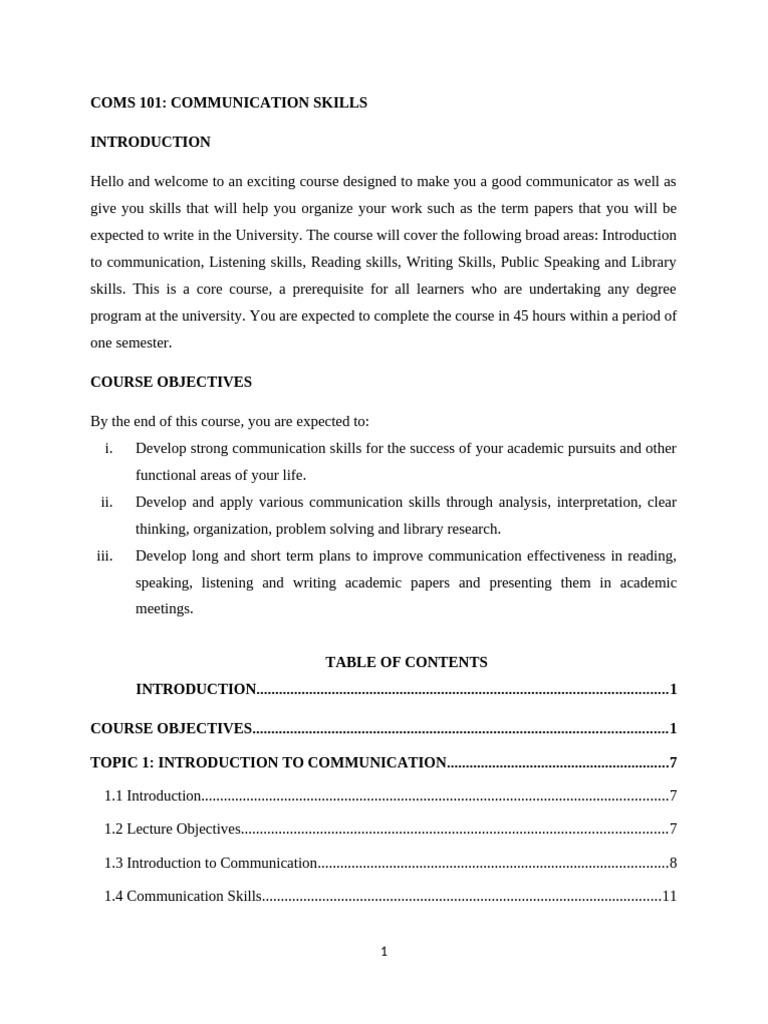 Coms 101 Odel Module | PDF | Communication | Nonverbal Communication
