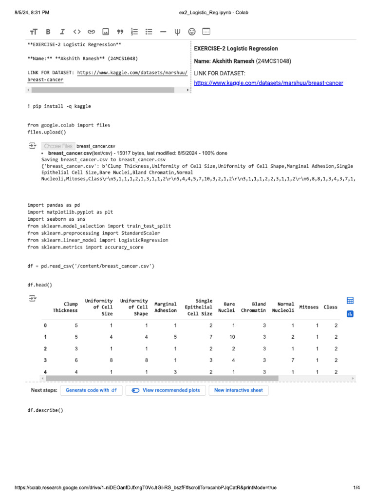 Logistic Regression 24mcs1048 | PDF