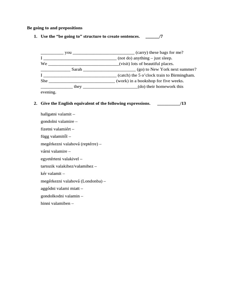 Be Going to and Prepositions | PDF