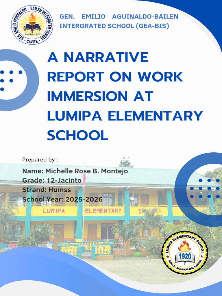 Work Immersion Report: Lumipa Elementary | PDF