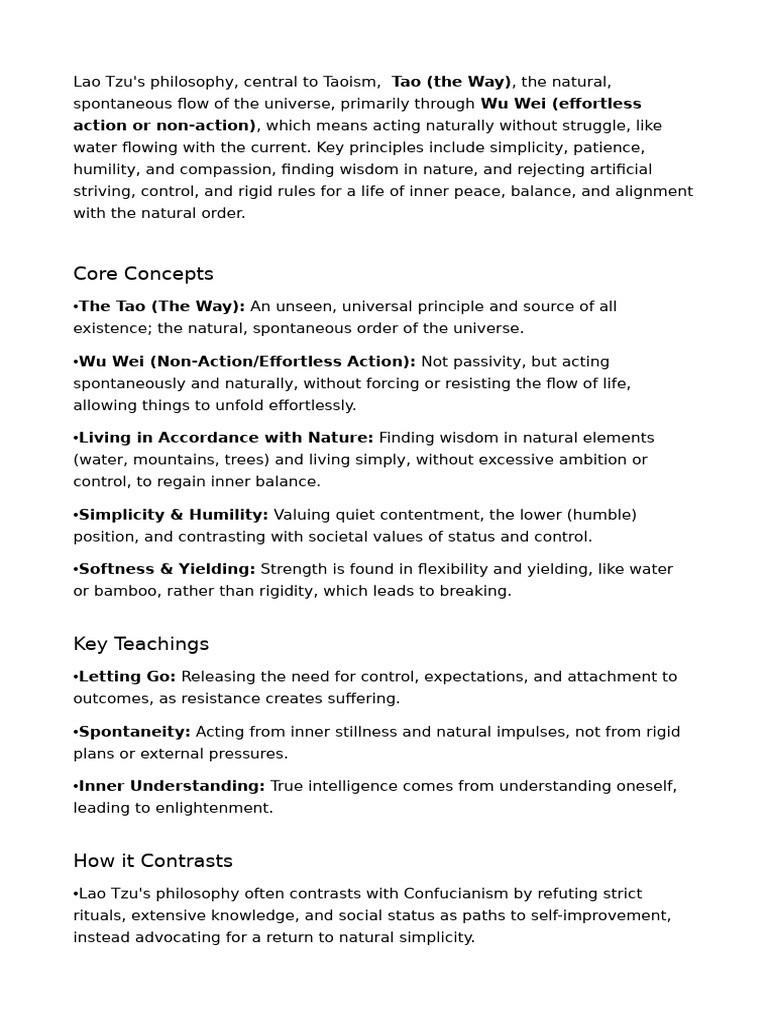 Lao Tzu's Taoism: Principles of Wu Wei | PDF