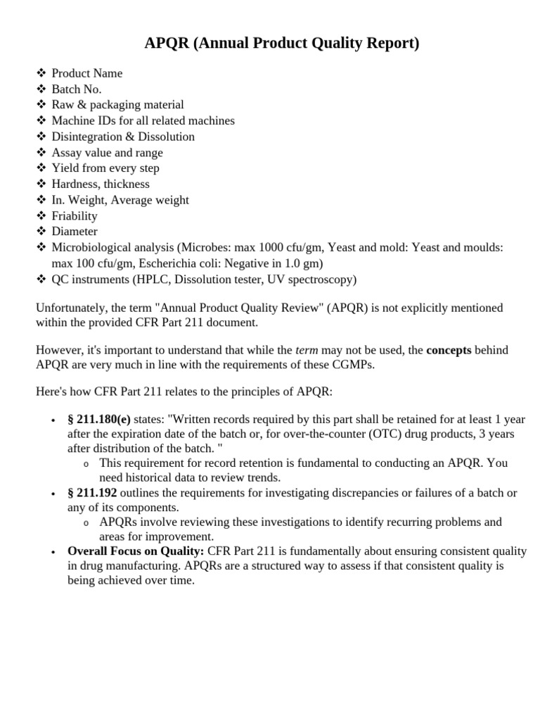 APQR | PDF | Specification (Technical Standard) | Evaluation