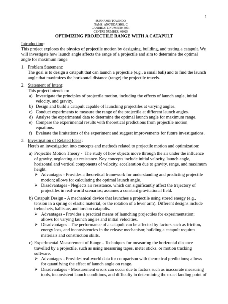 Catapult Project | PDF | Mechanics | Physics