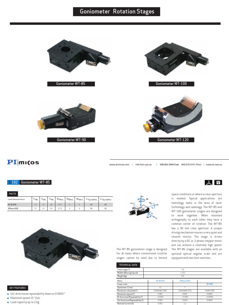 Goniometer Rotary Stages | PDF | Electric Motor | Bearing (Mechanical)