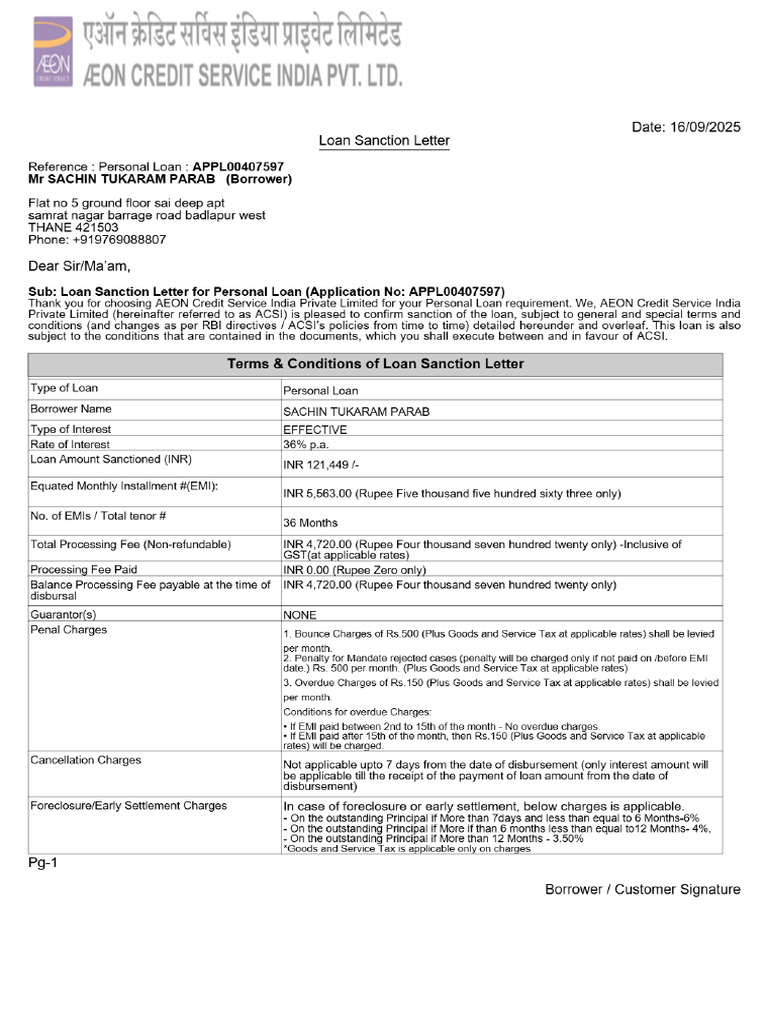 Sanction Letter | PDF
