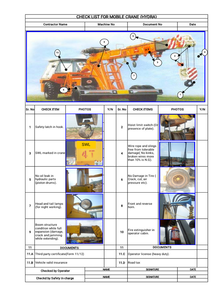 Hydra Checklist | PDF | Crane (Machine) | Manufactured Goods