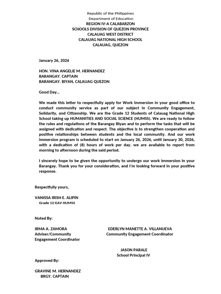 Letter For Immersionn | PDF