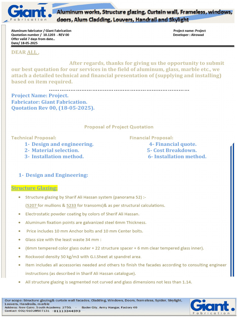 Aluminum Fabrication Quotation Proposal | PDF | Materials | Building ...