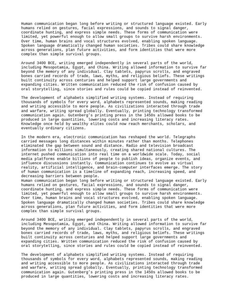 History of Human Communication | PDF | Communication | Writing