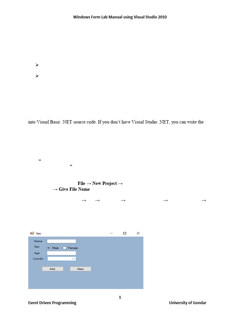 Windows Forms Lab Manual for Visual Studio | PDF | Computing | Software