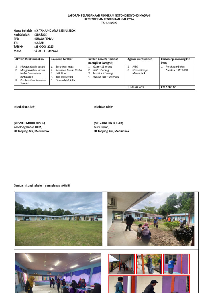Pelaporan Gotong Royong Madani SK TANJUNG ARU | PDF