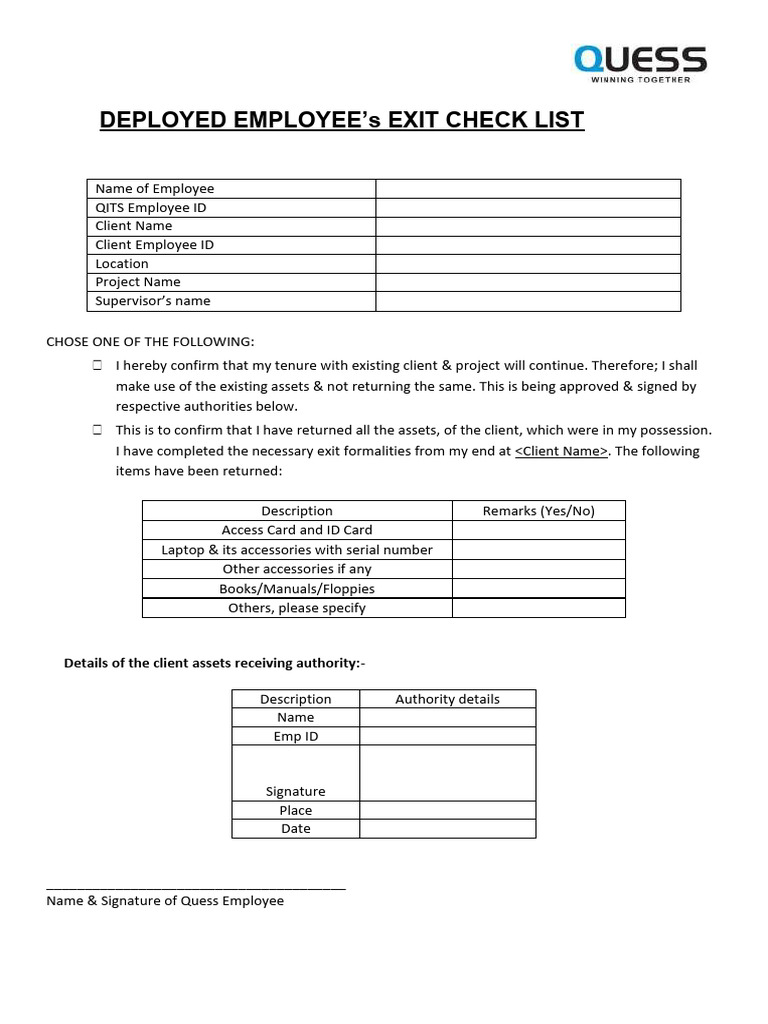 Exit Checklist - Revised | PDF