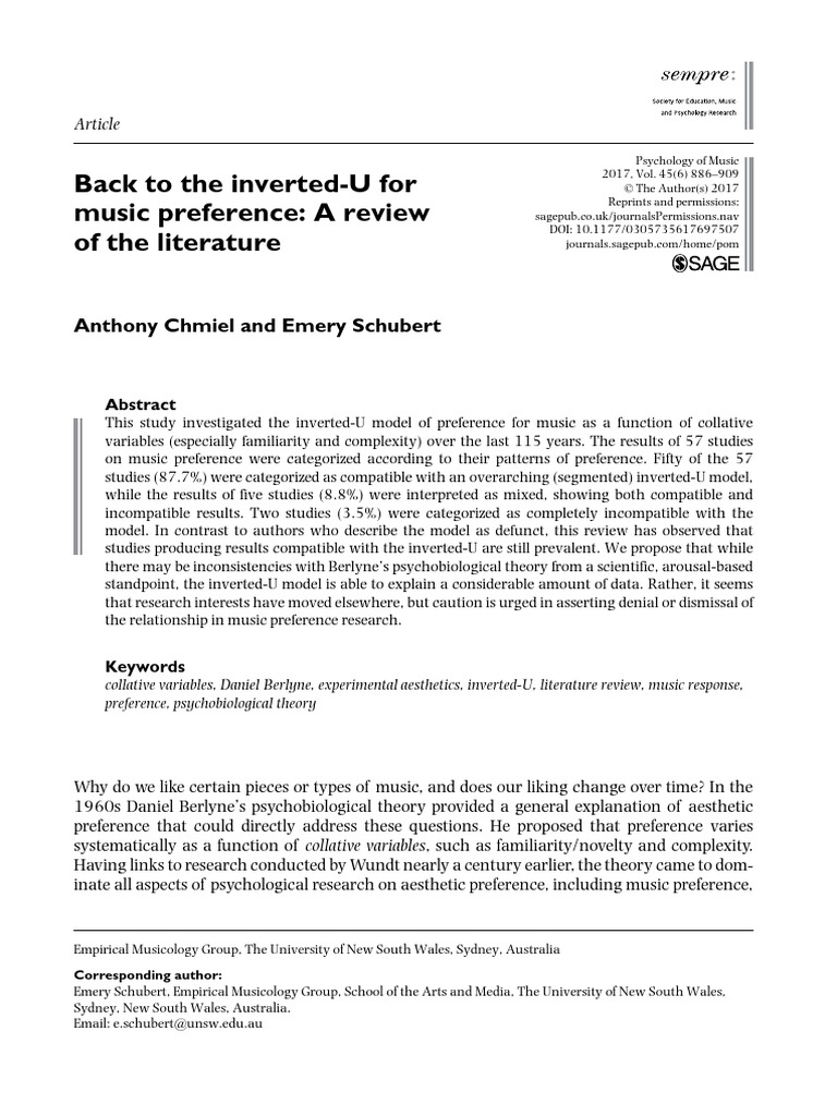 Back to the inverted U for music preference A review of the literature ...