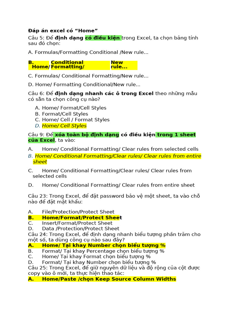13 Câu Home Excel | PDF