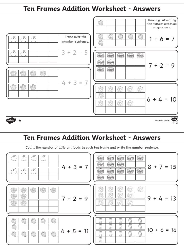 Ten Frames Addition Worksheet Answers | PDF