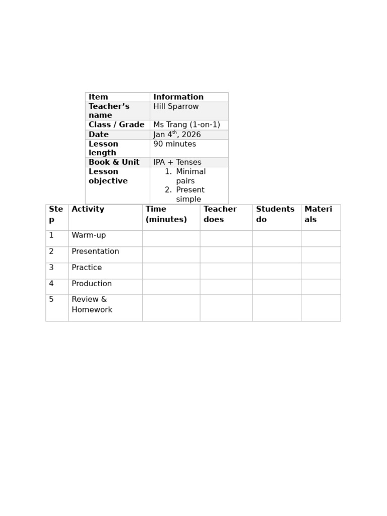 90-Minute Lesson Plan on Tenses | PDF
