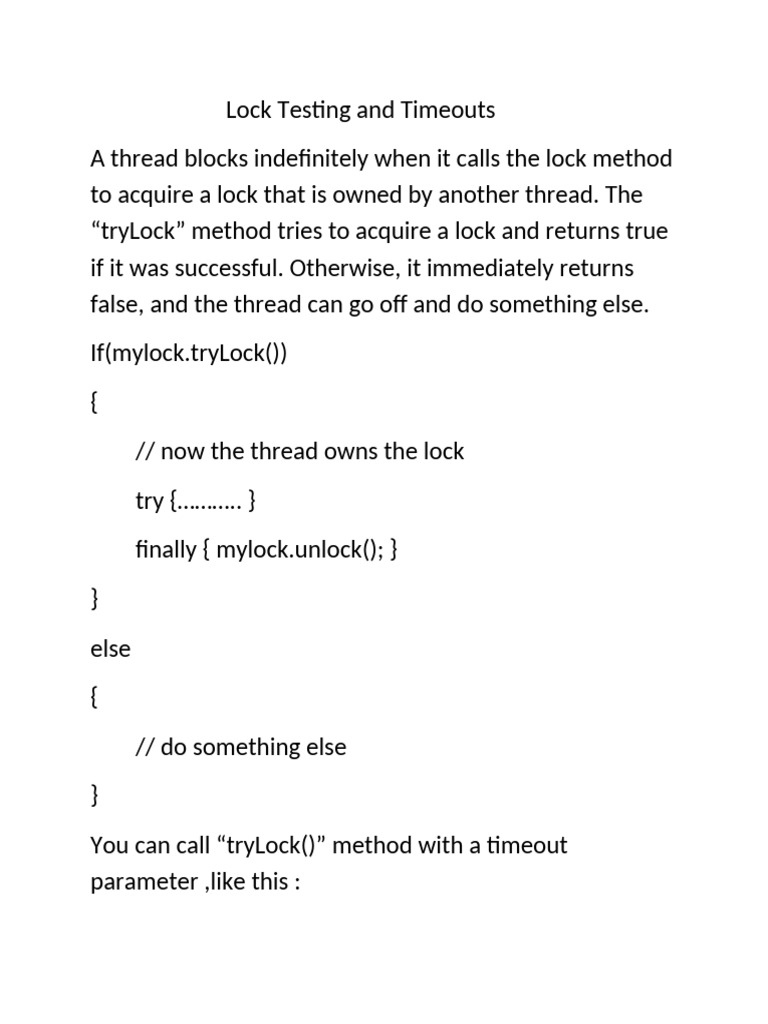 Lock Testing and Timeouts | PDF