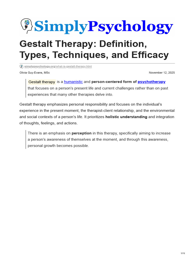 Gestalt Therapy: Overview and Techniques | PDF | Psychotherapy ...