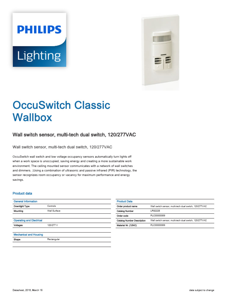Philips - Dual Circuit Wall Switch Sensor | PDF