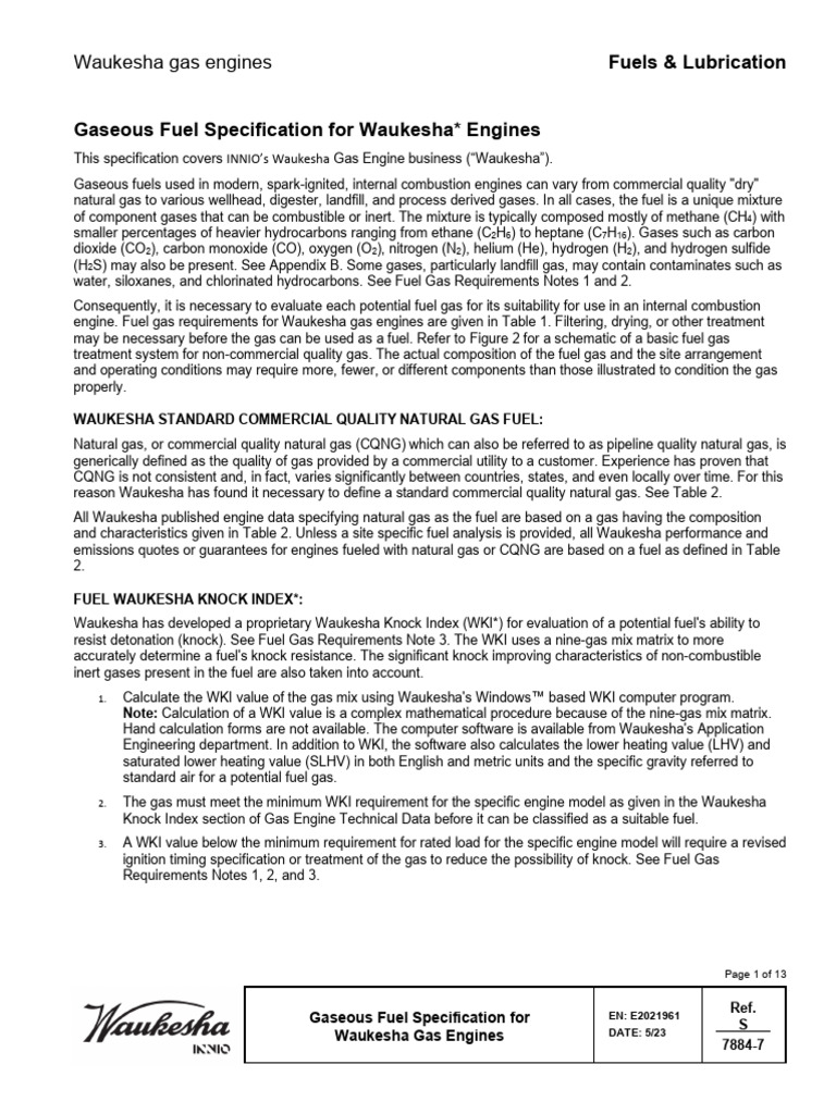 S-7884-07_Gaseous Fuel Specification | PDF | Gases | Fuel Gas