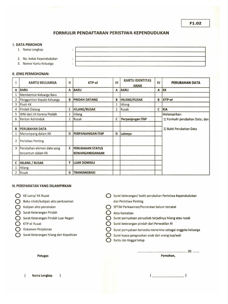 Template Formulir F-102 | PDF
