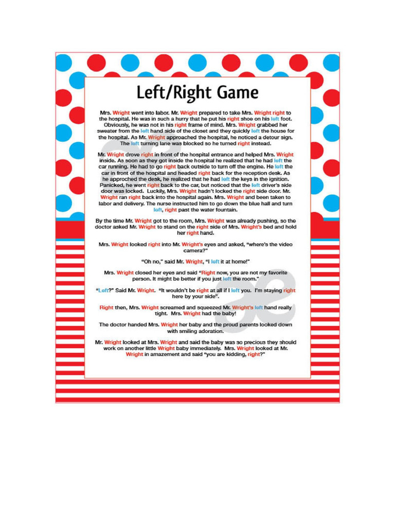 Left and Right Game Dictation | PDF
