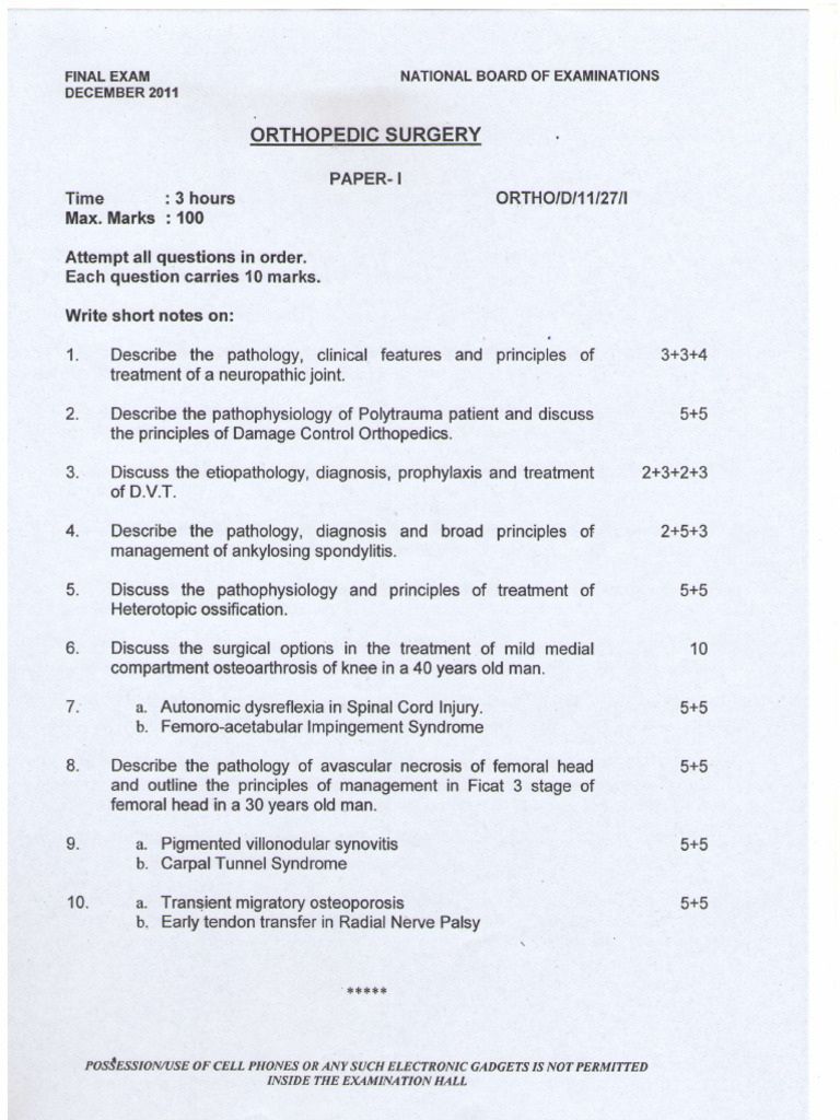 Orthopedic Surgery Final Exam Questions | PDF | Medical Specialties ...