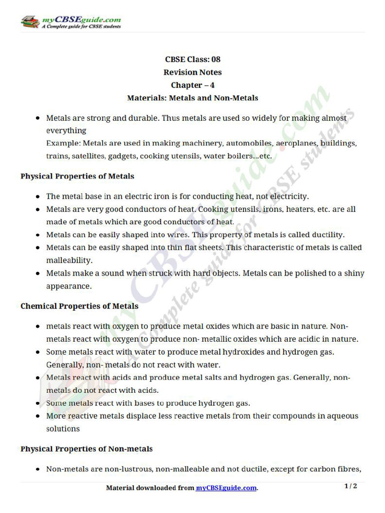 08 Science Key Notes Ch 04 Materials | PDF
