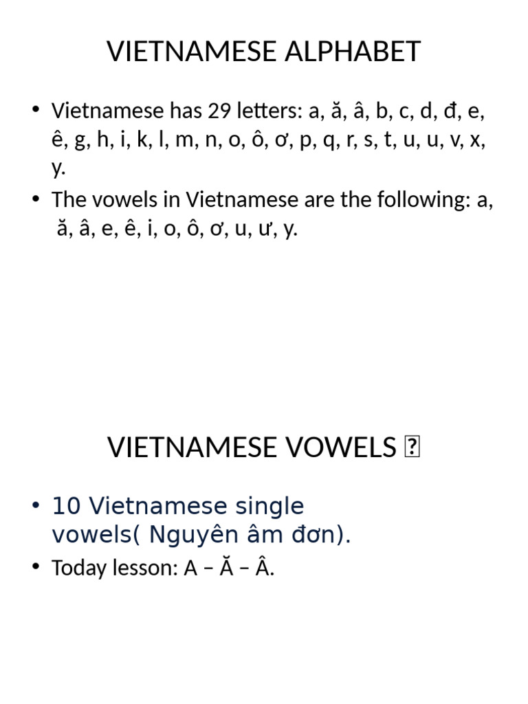 Vietnamese Vowels A Ă Â | PDF