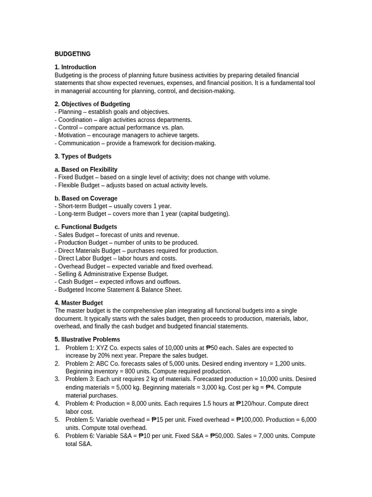 Budgeting Handout | PDF | Budget | Inventory
