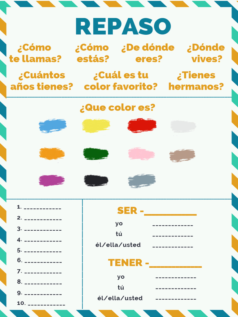 Repaso (Ser, Tener Singular, Números 0-10) | PDF